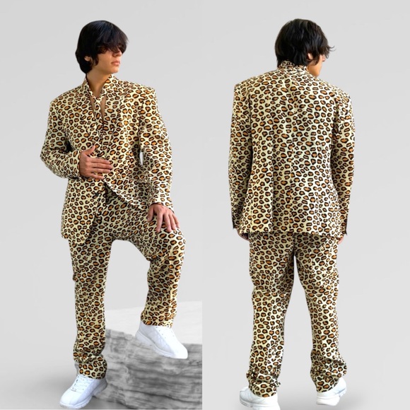 OppoSuits | Suits & Blazers | Mens Jaguar Print Cream Coffee Black Suit ...